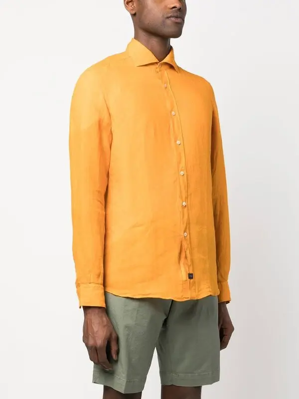 FAY Long-sleeve Linen Shirt - Orange
