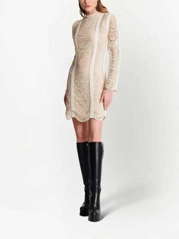 Balmain Macramé-knit Openwork Minidress