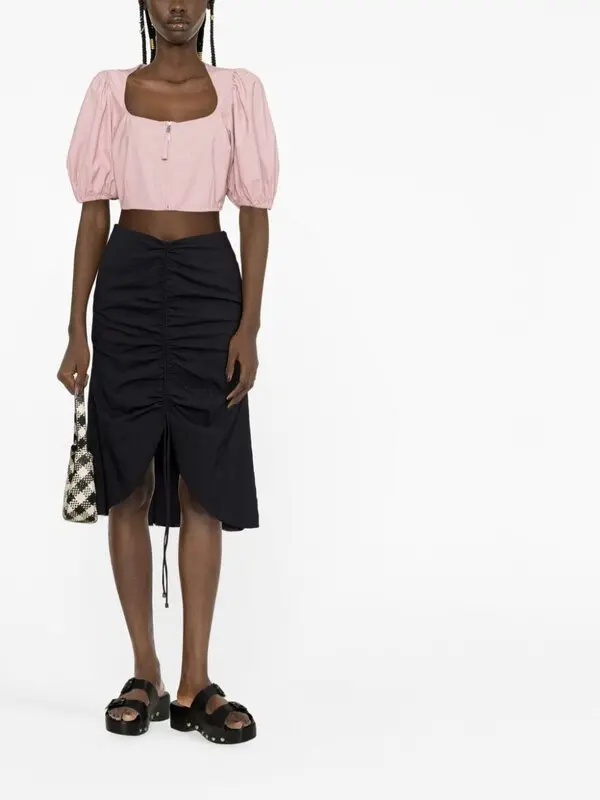 GANNI Cropped Puff-sleeve Blouse - Pink