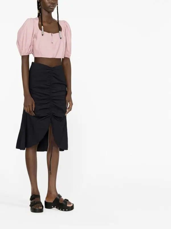 GANNI Cropped Puff-sleeve Blouse - Pink