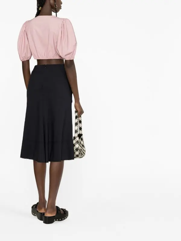 GANNI Cropped Puff-sleeve Blouse - Pink