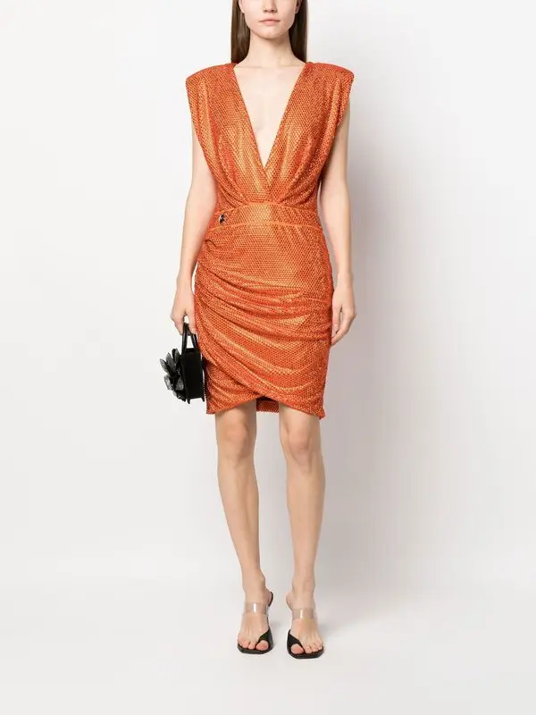Philipp Plein Rhinestone Fitted Dress - Orange