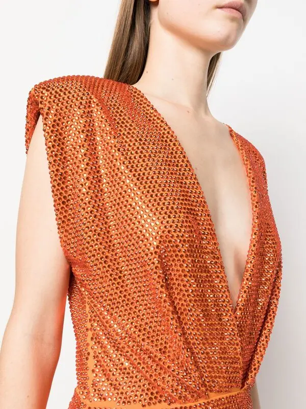 Philipp Plein Rhinestone Fitted Dress - Orange