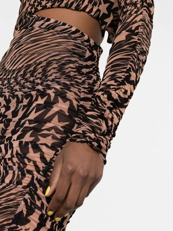 mugler printed mesh dress Mugler Asymmetric Star-Print Mesh Dress In Neutrals - 35% Off