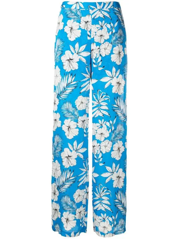 Pinko Floral-print Wide-leg Trousers - Blue