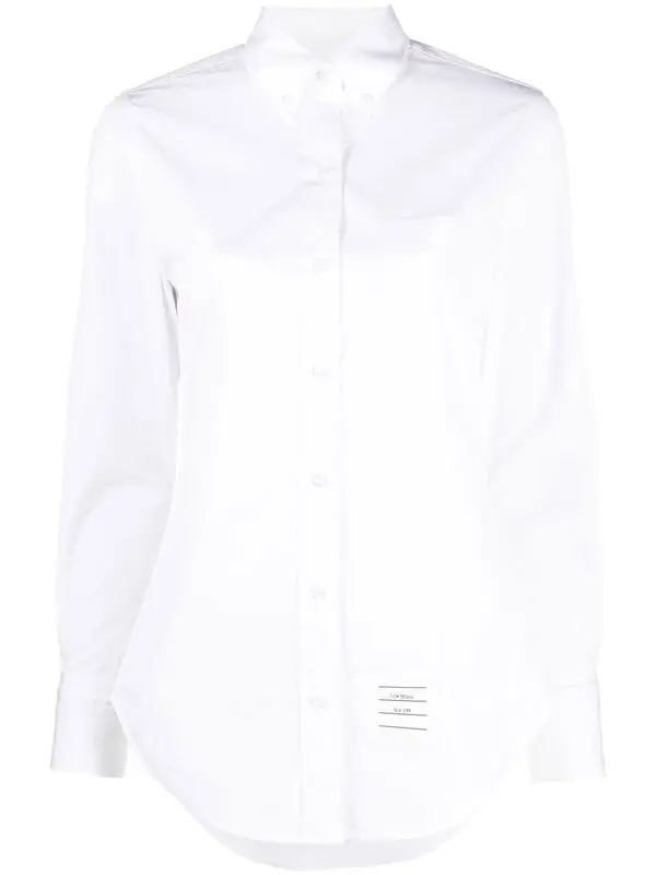 Thom Browne Logo-patch Long-sleeved Shirt - White