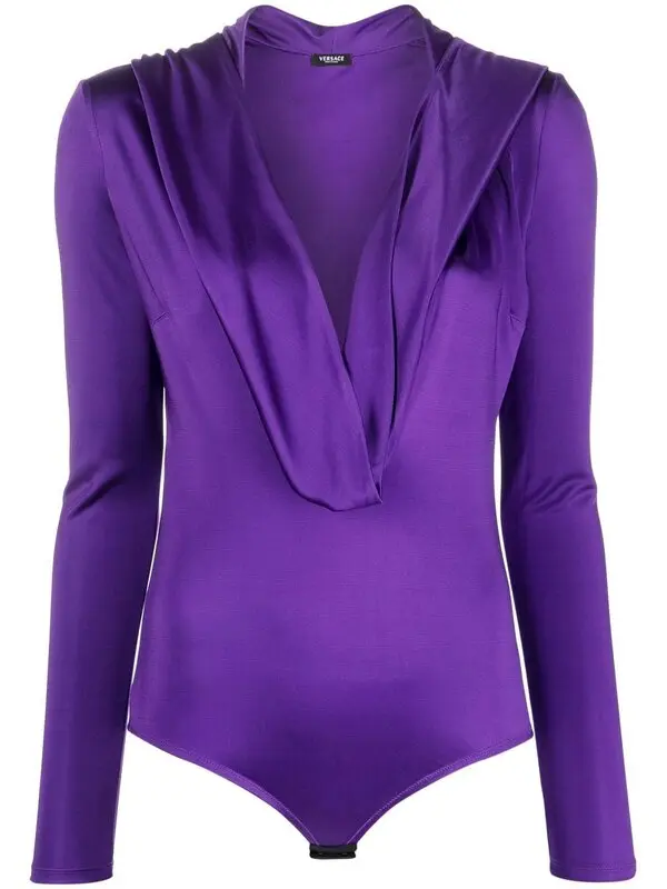 Versace Hooded Cowl-neck Bodysuit - Purple