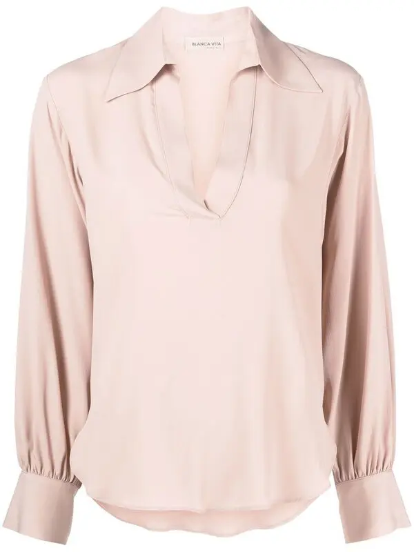 BLANCA VITA Draped V-neck Blouse - Pink