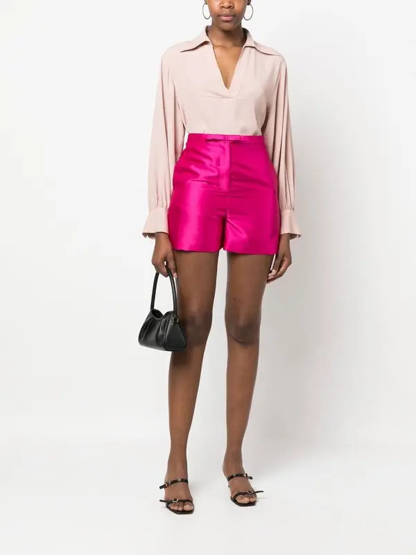 BLANCA VITA Draped V-neck Blouse - Pink