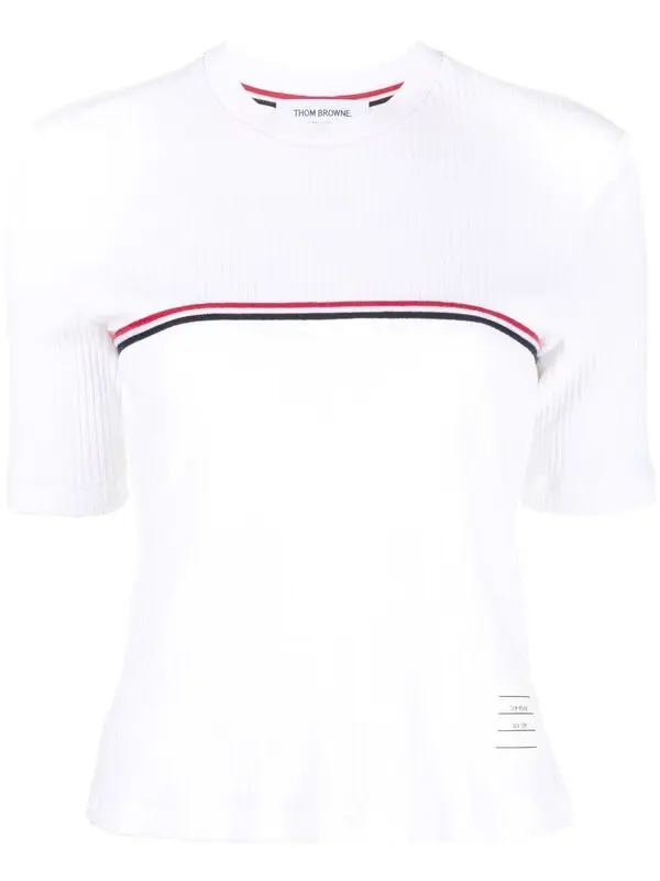 Thom Browne Rwb Stripe Ribbed T-shirt - White