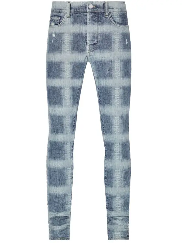 Amiri Logo Plaid-print Skinny Jeans