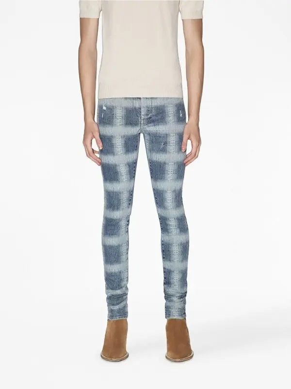 Amiri Logo Plaid-print Skinny Jeans