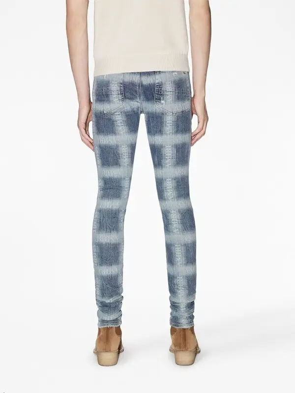 Amiri Logo Plaid-print Skinny Jeans