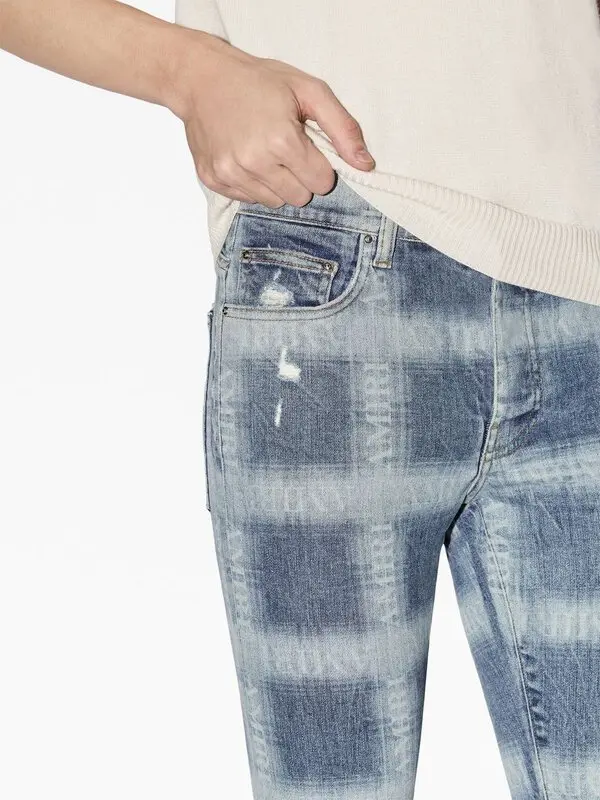 Amiri Logo Plaid-print Skinny Jeans