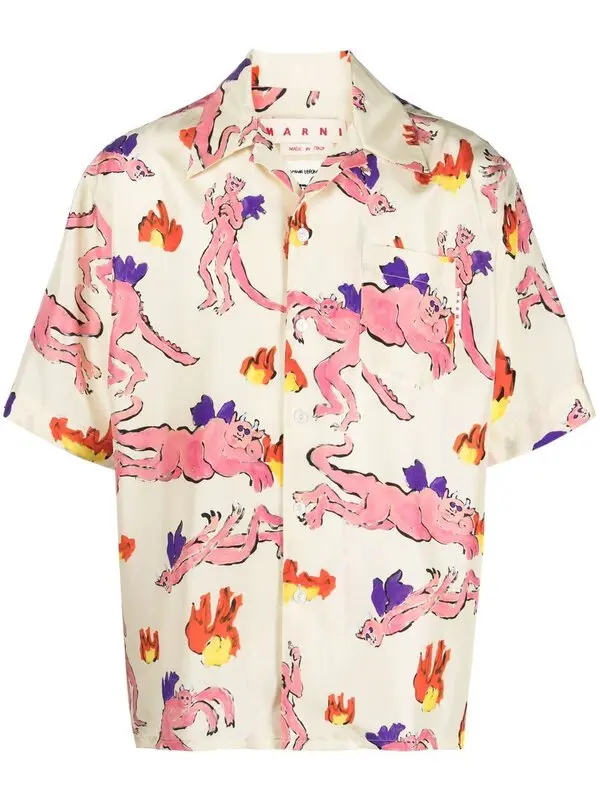 Marni Graphic-print Silk T-shirt - Yellow