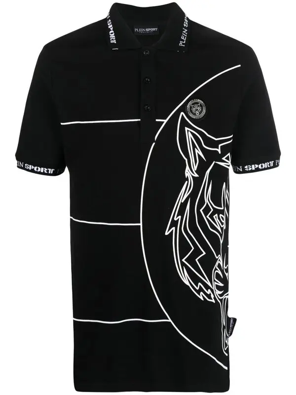PLEIN SPORT Tiger Print Polo Shirt - Black