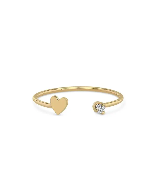 Zoe Chicco 14k Yellow Gold Heart And Diamond Ring - Gold/white