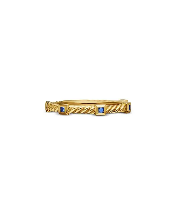 David Yurman 18k Yellow Gold Cable Stack Band Ring - Blue/gold