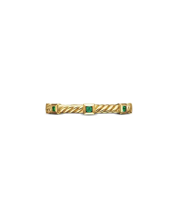 David Yurman 18k Yellow Gold Cable Stack Band Ring - Green/gold