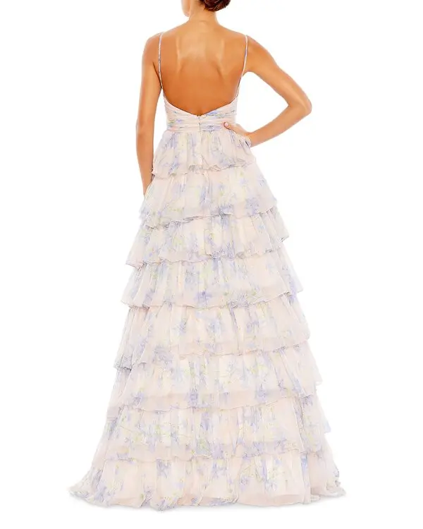 Mac Duggal Floral Cut Out Ruffle Layered Gown - Violet Multi