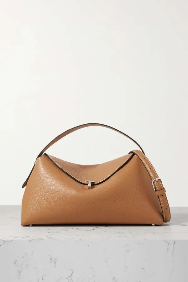 TOTEME T-lock Textured-leather Shoulder Bag - Tan
