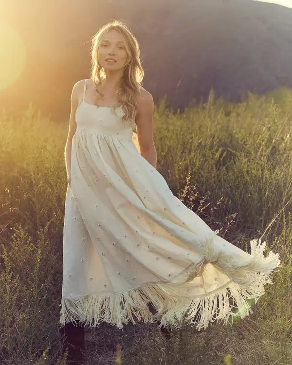 Eddy Meadow Beaded Fringe Midi Dress In Cream - 52% Off | Editorialist
