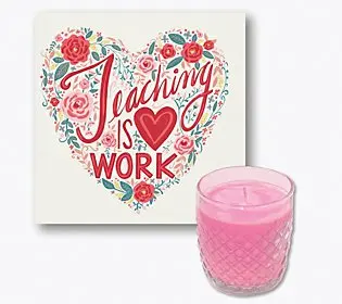 COURTSIDE MARKET Courtside Teaching Is Heart Work I 8x8 Art Boar & 9 Oz Candle - One-color