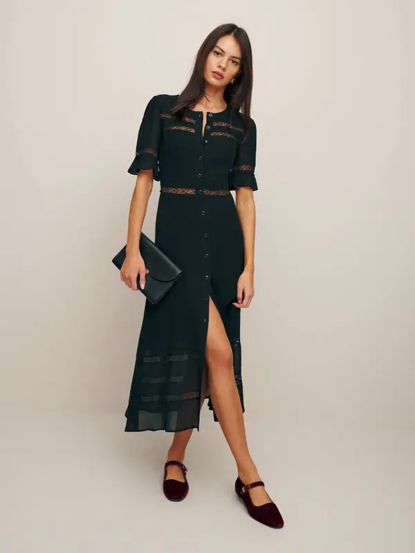 REFORMATION Woodson Lace Midi Dress - Black