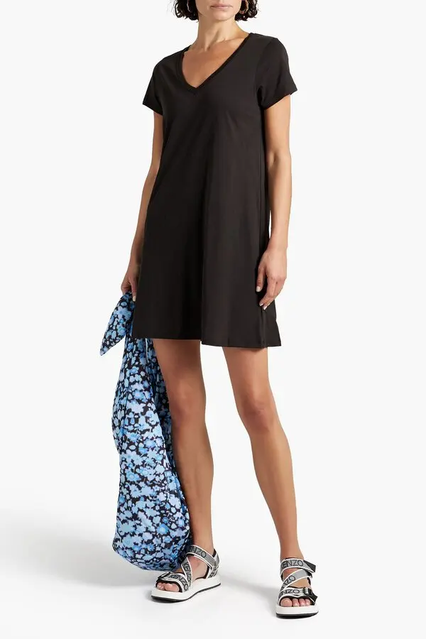 atm black dress ATM Anthony Thomas Melillo Women's Modal Rib Long Sleeve Deep V-Neck Midi  Dress
