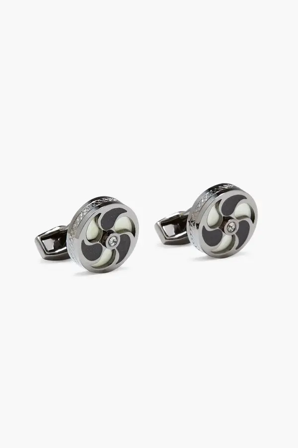 Tateossian Plated, Crystal And Enamel Cufflinks - Gunmetal