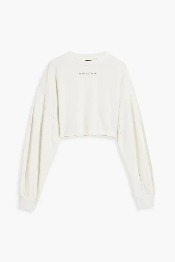 Twenty Montréal Cropped Embroidered Cotton-blend Terry Sweatshirt - Off-white