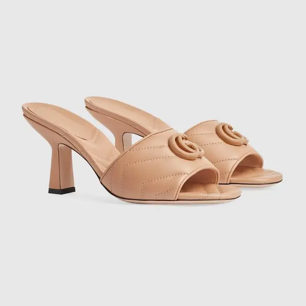 Gucci Double G Mid-heel Slide Sandal Leather