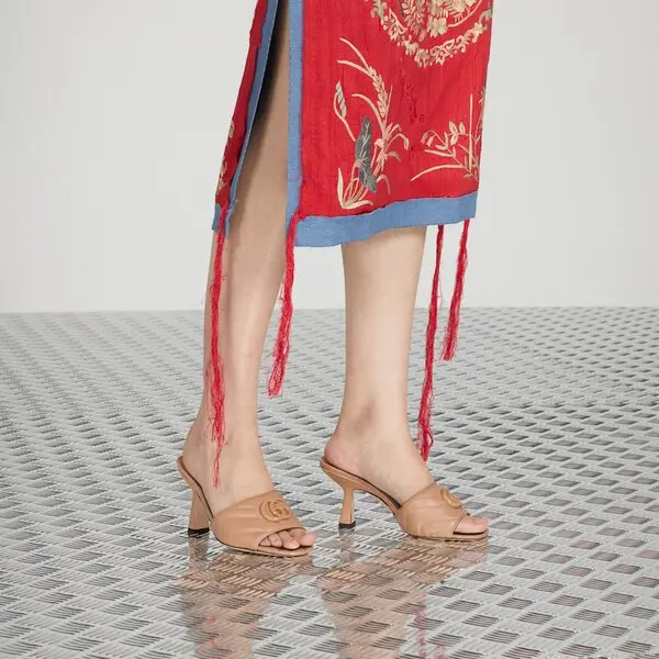 Gucci Double G Mid-heel Slide Sandal Leather