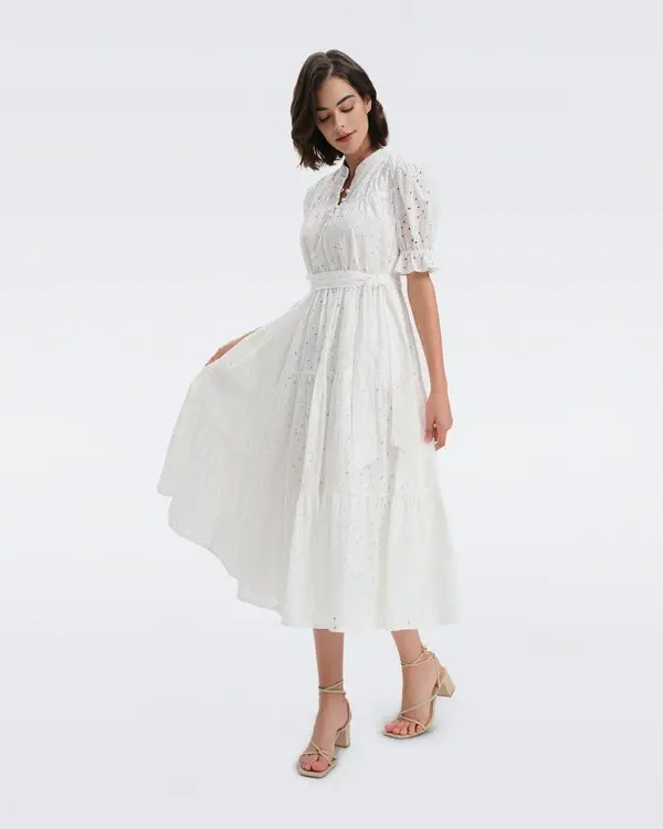 white christmas dresses Women's White Cotton Embroidered Eyelet Maxi Dress main image 0