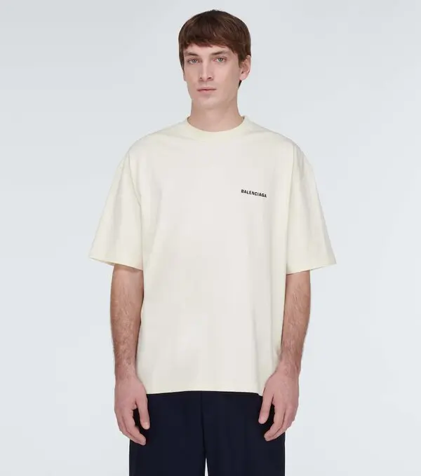 Balenciaga Logo Cotton-Blend Jersey T-Shirt - Beige | Editorialist