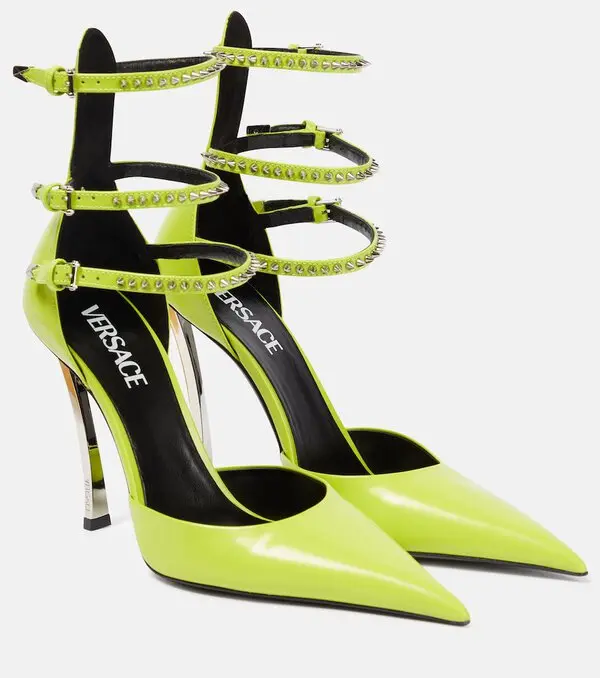 Versace Pin-point Embellished Leather Pumps - Green