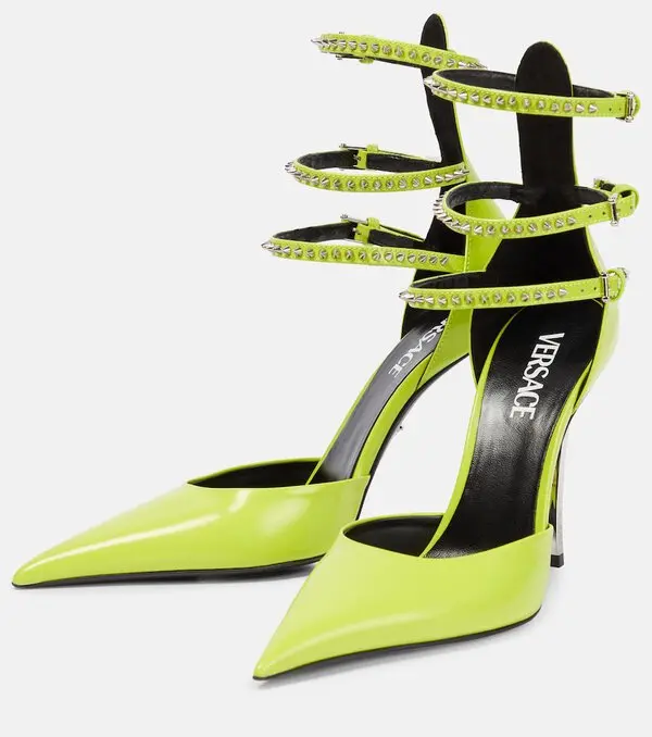 Versace Pin-point Embellished Leather Pumps
