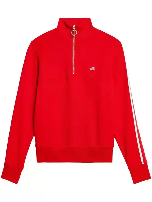 Ami Striped Short-zip Pullover Sweatshirt
