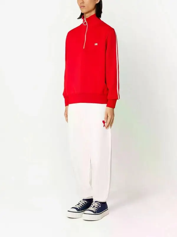 Ami Striped Short-zip Pullover Sweatshirt