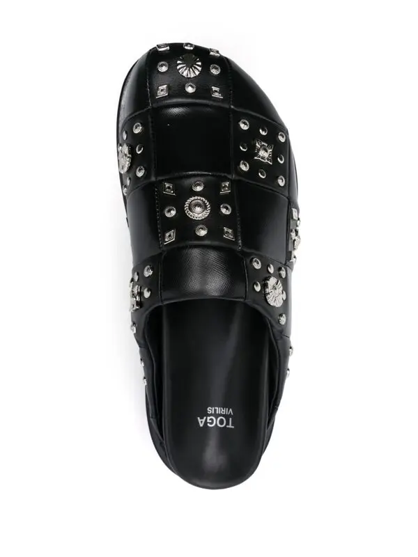 TOGA VIRILIS Stud-detailing Leather Mules - Black