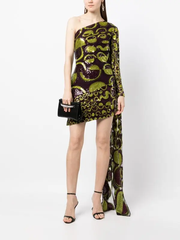 Elie Saab One-shoulder Embroidered Tulle Minidress