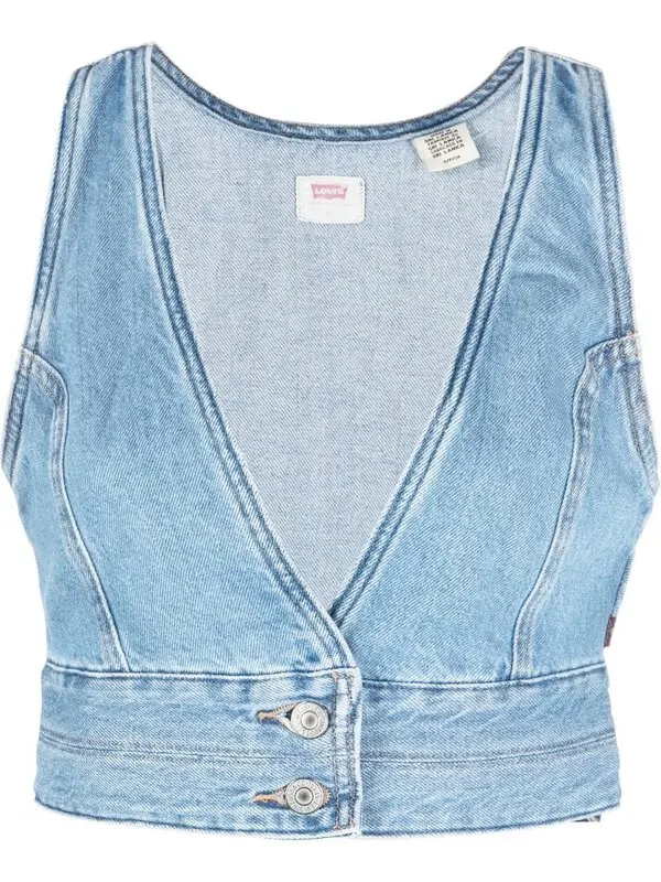 LEVI'S Denim Plunge V-neck Sleeveless Top - Blue
