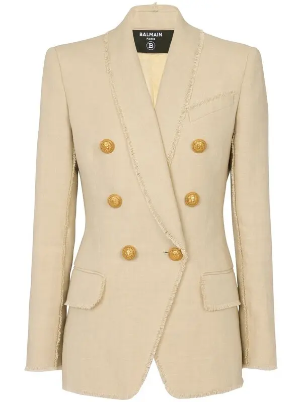 Balmain Double-breasted Fray-trimmed Blazer