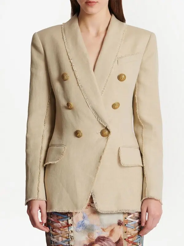 Balmain Double-breasted Fray-trimmed Blazer