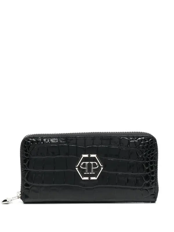 Philipp Plein Croco Embossed Round-zip Wallet - Black