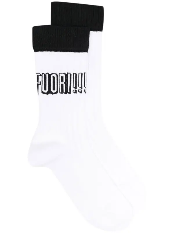Gucci Slogan Intarsia Cotton Socks - White