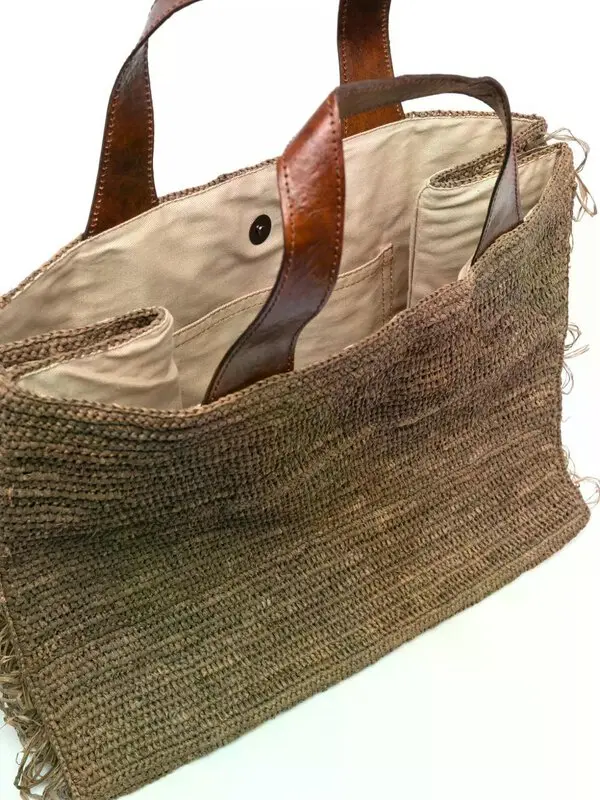 IBELIV Onja Fringed Raffia Tote Bag - Brown