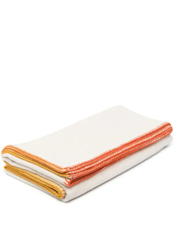 ARLOTTA CASHMERE Contrast-stitching Blanket - Neutrals