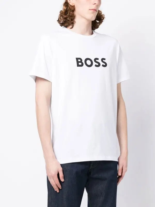 BOSS Cotton Jersey T-shirt With Logo Print - White