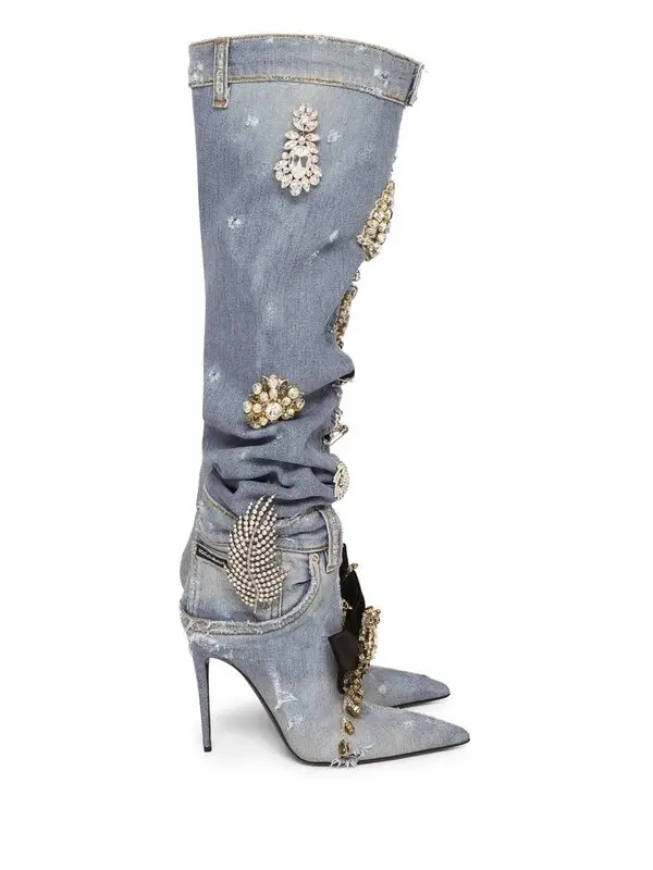 Dolce & Gabbana Patchwork Denim Knee-high Boots